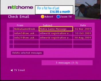 ntl:home Interactive TV - TV Email inbox