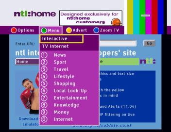 ntl:home Interactive TV - green menu