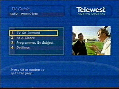 Telewest Broadband Active Digital - main menu