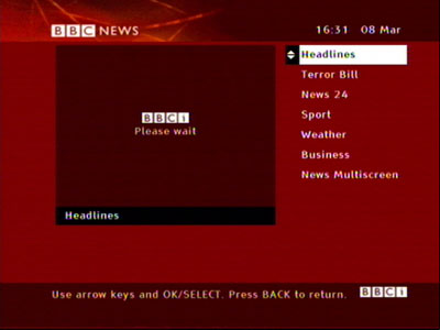 BBCi on Telewest: Multiscreen loading