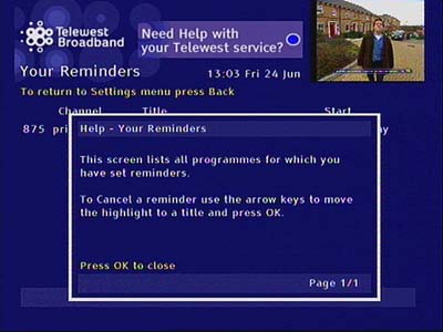 Telewest Broadband: 15 Reminders - help
