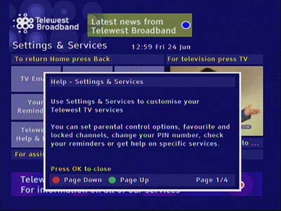 Telewest Broadband: 01a Settings and Services p1