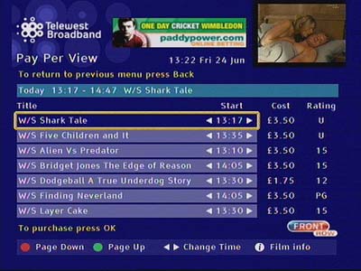 Telewest Broadband: 02 PPV listings