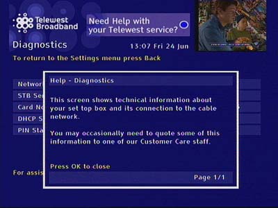 Telewest Broadband: 32 Diagnostics - help