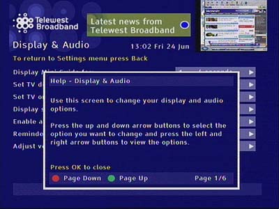 Telewest Broadband: 08 Display and audio - help p1