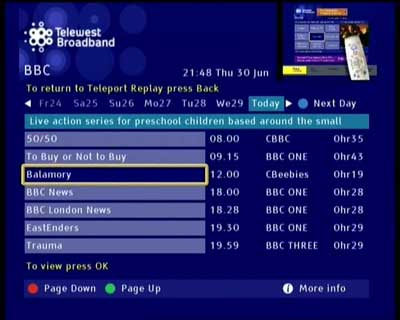 Telewest Teleport: TV Programmes